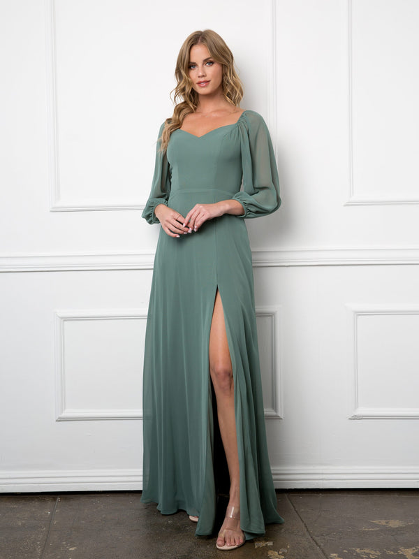 Long Eva party dress with sleeves – TP Kjoler